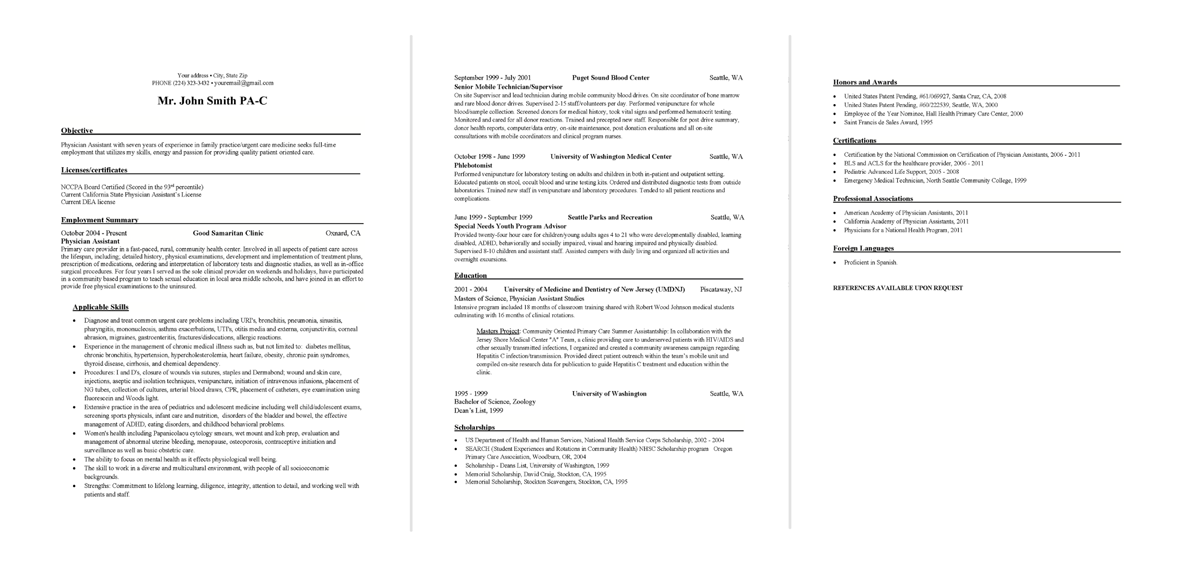 Physician Assistant Cv Template